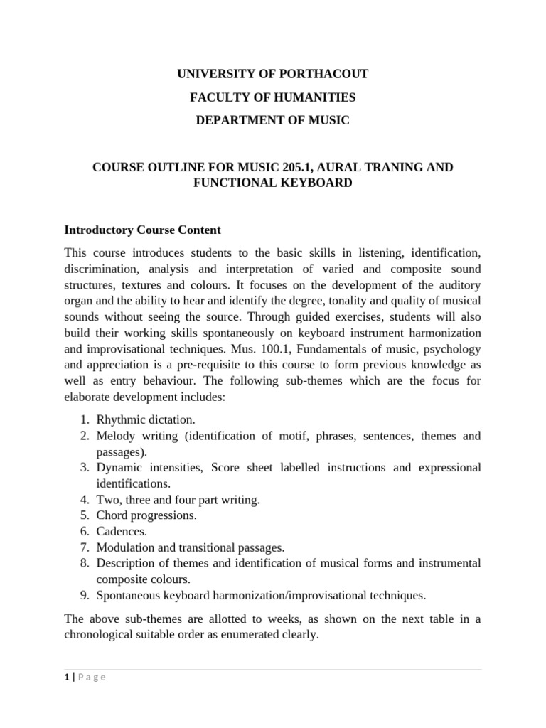 Course Outline For Aural Trainning | PDF | Harmony | Elements Of Music