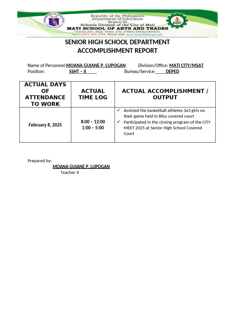 accomplishment-report-DTR Moana | PDF