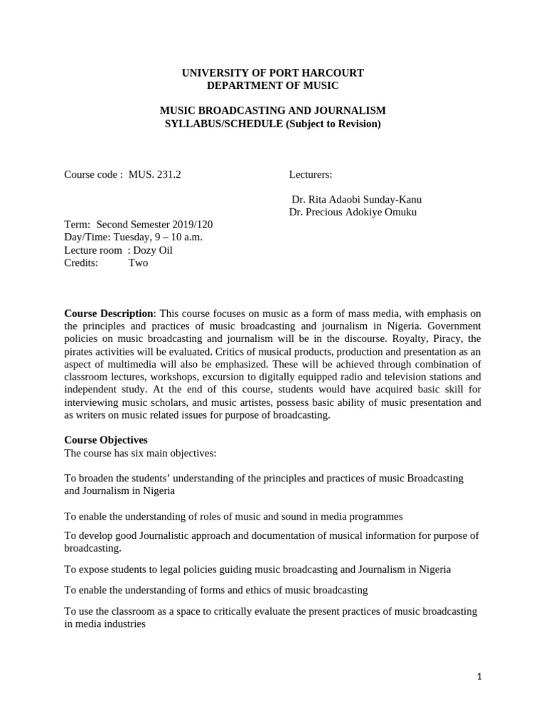 Music Broadcasting & Journalism Syllabus | PDF | Journalism | Broadcasting