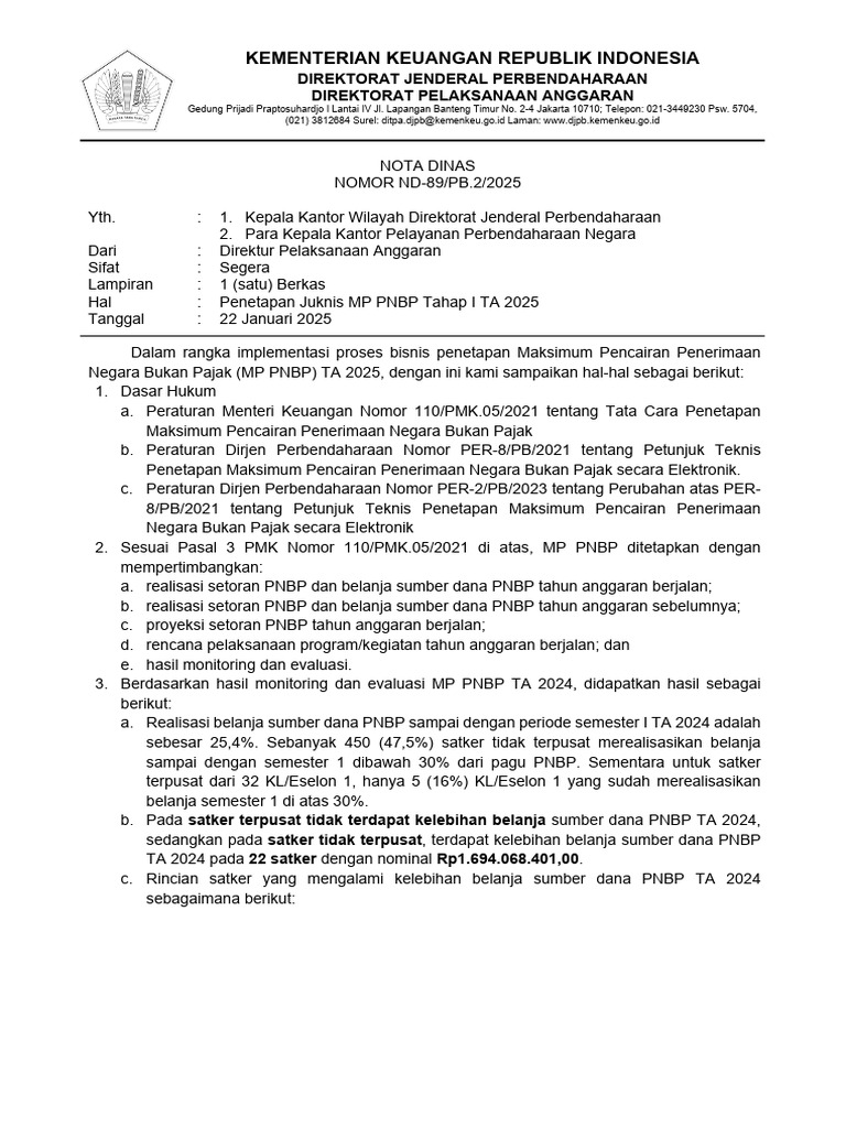 Penetapan Juknis MP PNBP Tahap I TA 2025 | PDF