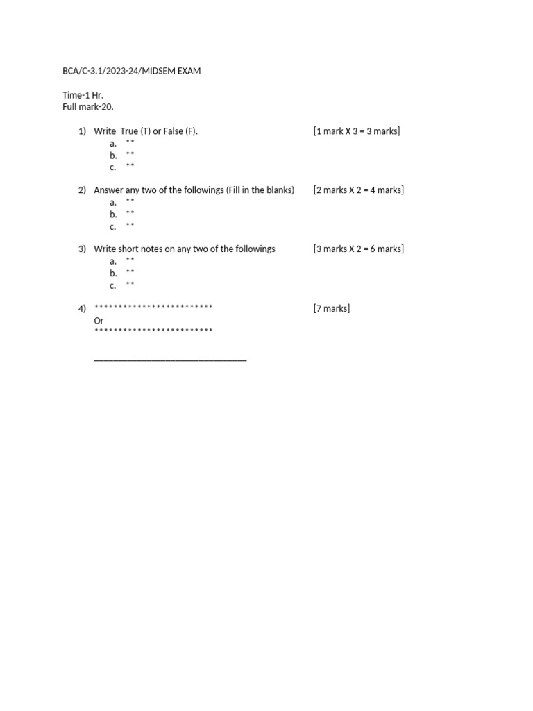 BCA Midsem Exam Instructions | PDF