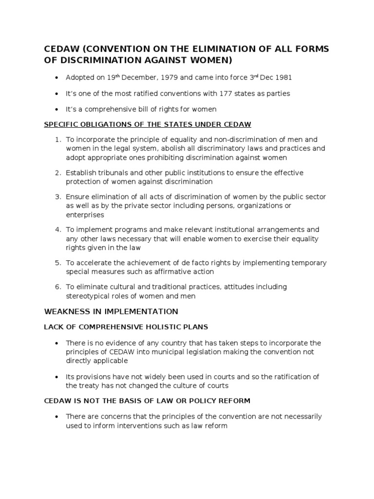 CEDAW | PDF | Convention On The Elimination Of All Forms Of ...