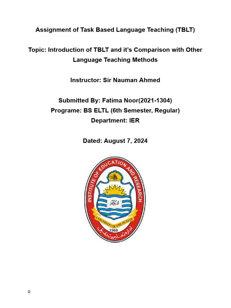 Assignment of Task Based Language Teaching (TBLT) | PDF | Language Education | Learning