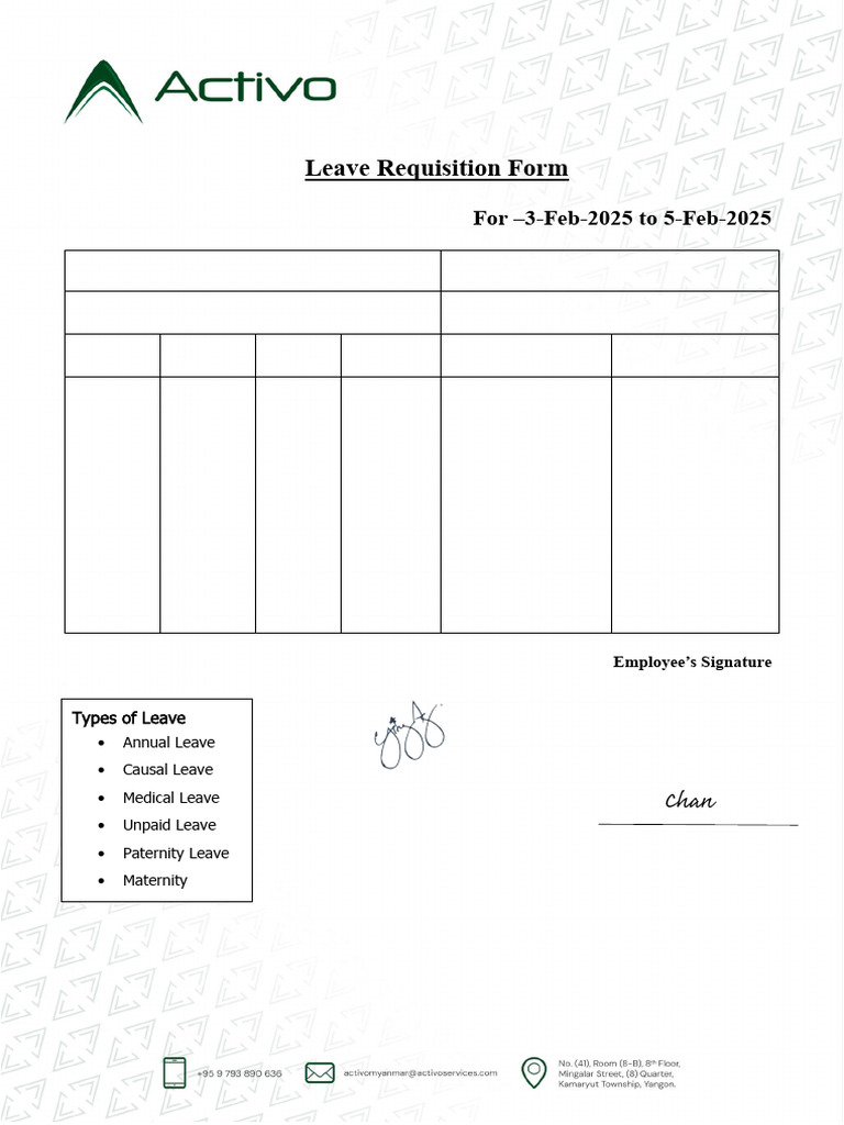 Aye Chan Leave Form - Signed | PDF