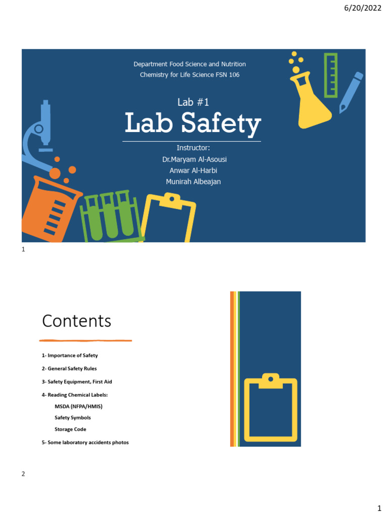 Lab1-Safety in The Lab | PDF | Dangerous Goods | Safety