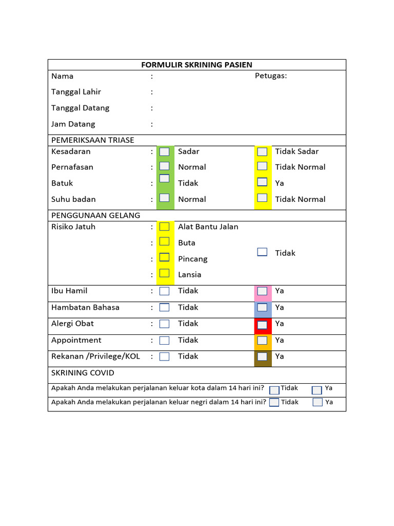 Formulir Skrining Pasien | PDF