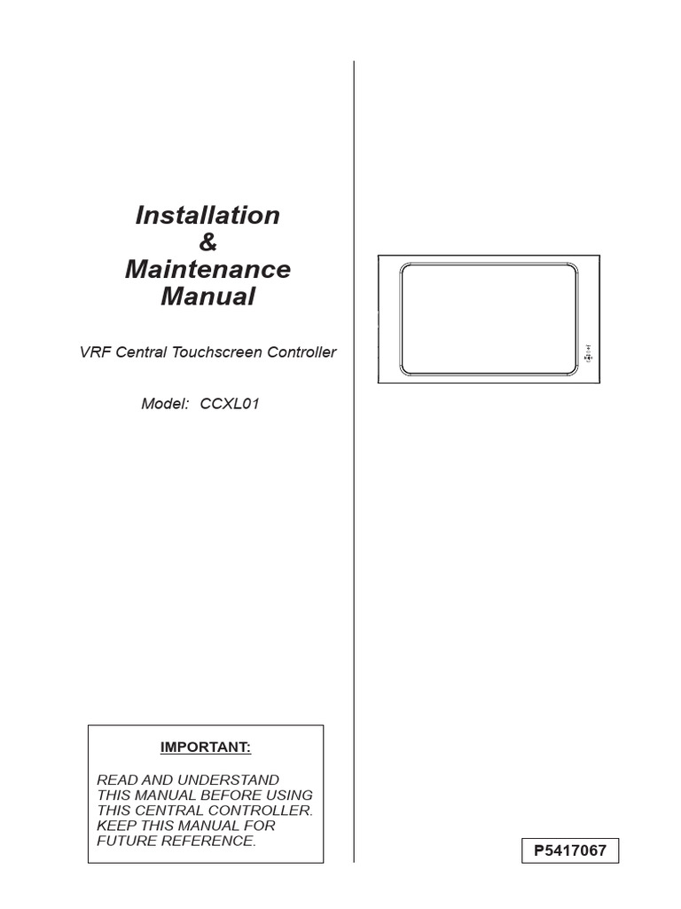Lit 12013017 Im VRF Central Touchscreen Controller (Ccxl01) | PDF ...