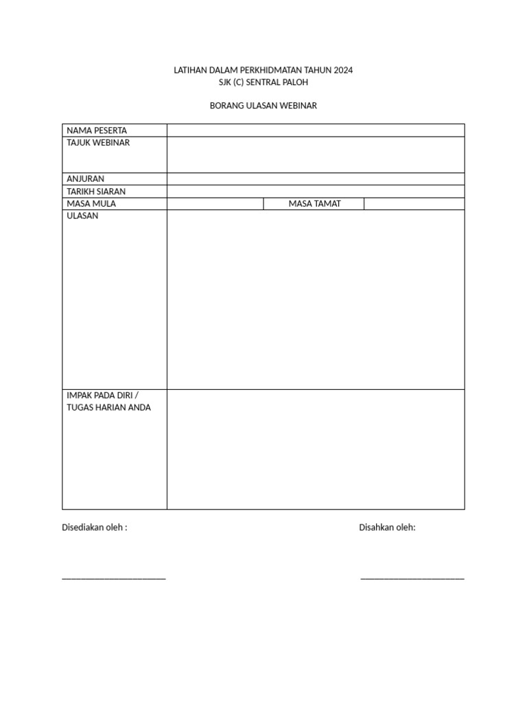 Format Borang Ulasan Webinar 2024 | PDF