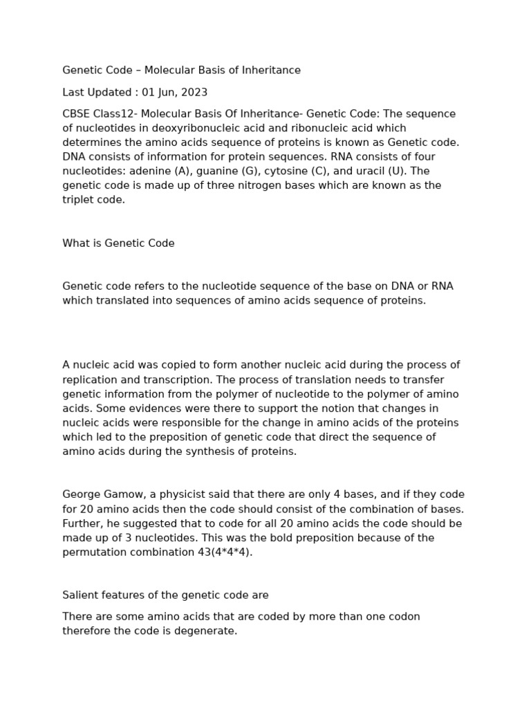 Genetic Code | PDF | Genetic Code | Nucleic Acid Sequence