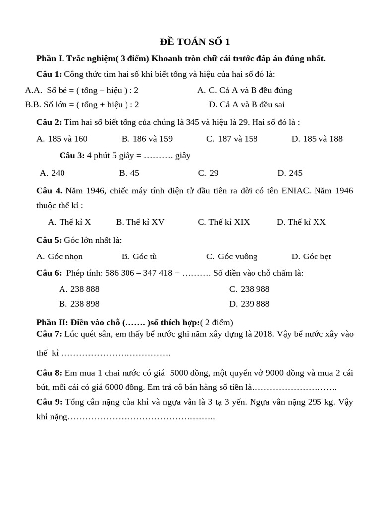 ĐỀ TOÁN CK1 | PDF