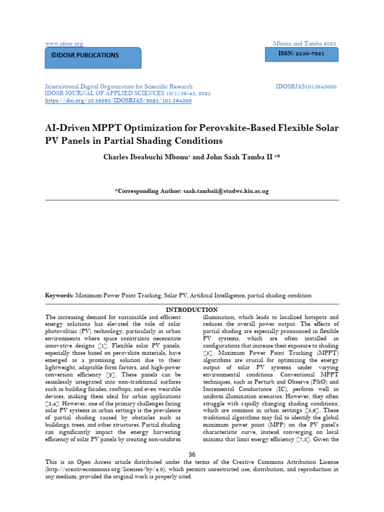 AI-Driven MPPT Optimization For Perovskite-Based Flexible Solar PV Panels in Partial Shading ...