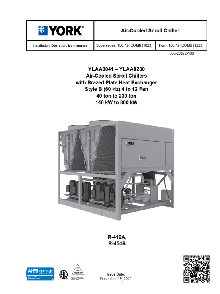 York YLAA Chiller Installation Manual | PDF | Heat Exchanger