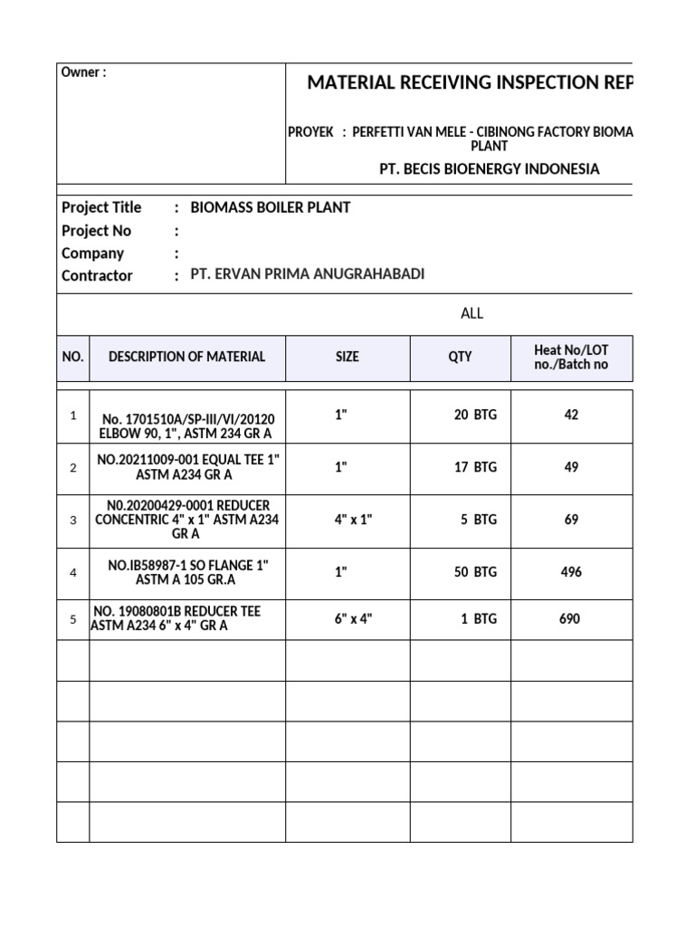 Form Material Reciv Report | PDF | Pipe (Fluid Conveyance) | Energy ...