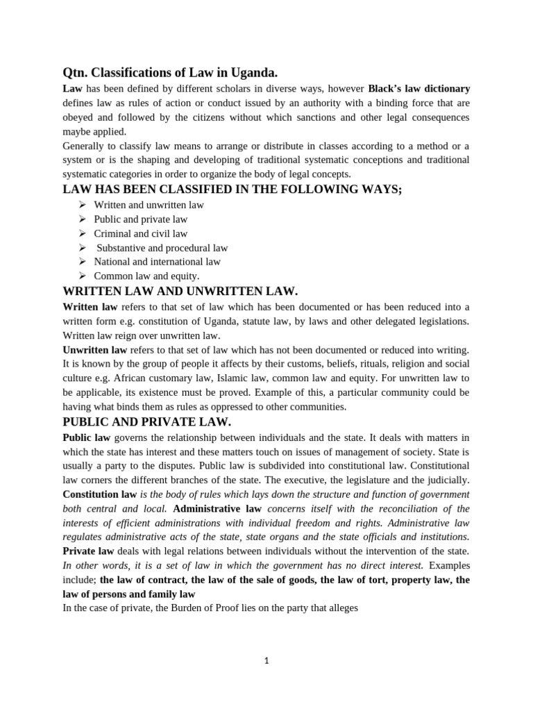 Classifications of Law in Uganda | PDF | Common Law | Military Justice