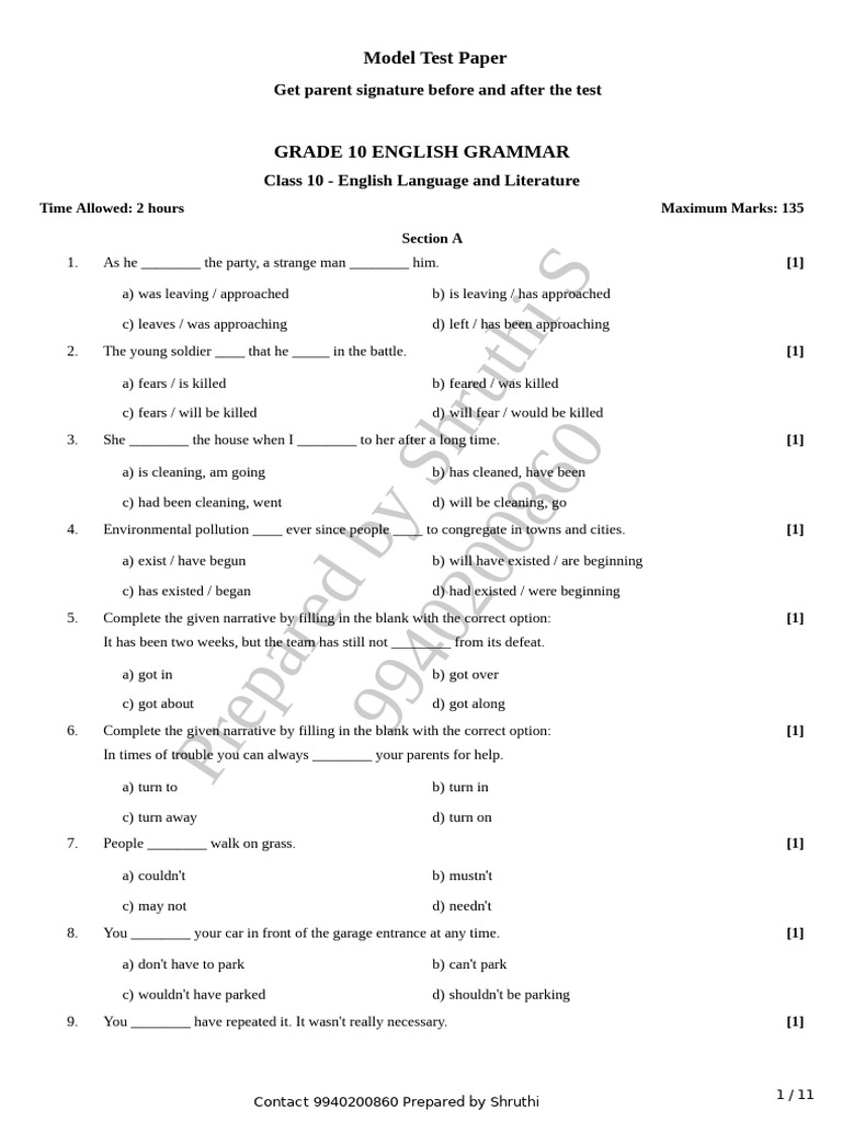 Grade 10 English Grammar | PDF