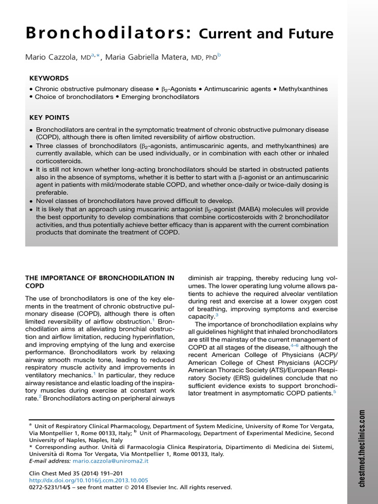 Bronchodilators Current and Future | PDF | Chronic Obstructive Pulmonary Disease | Acetylcholine