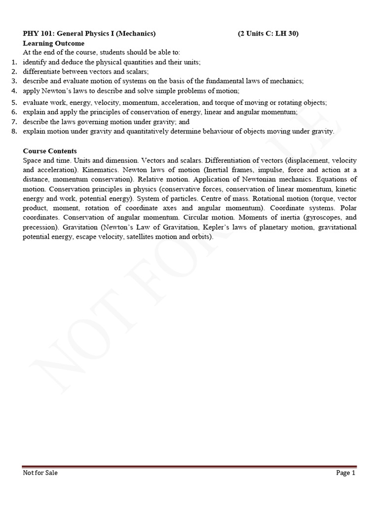 PHY 101 Lecture Note(1)(1) | PDF | Gravity | Momentum