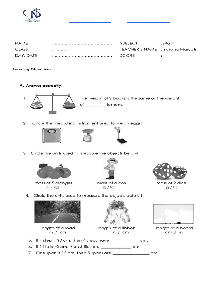 Grade 2 Math Exercise - Semester 1 | PDF