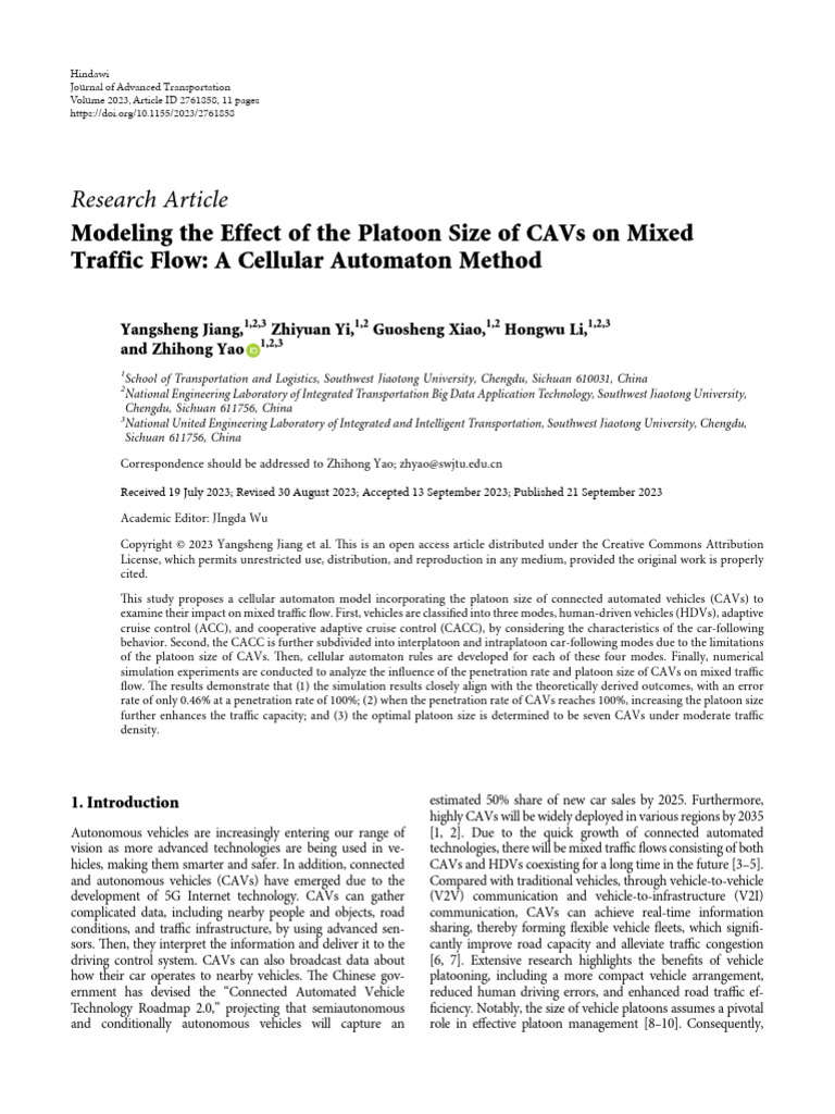 Modeling The Effect of The Platoon Size of CAVs On | PDF | Acceleration | Simulation