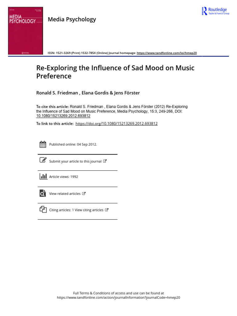 Re Exploring The Influence of Sad Mood On Music Preference | PDF | Mood ...