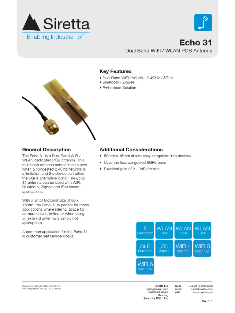 Echo 31 Dual Band PCB Antenna Overview | PDF | Wi Fi | Antenna (Radio)