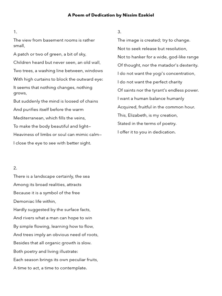 A Poem of Dedication by Nissim Ezekiel | PDF