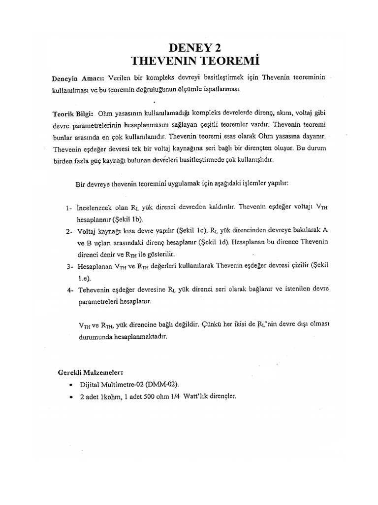 (Bitti) DENEY 2 - THEVENIN TEOREMİ | PDF