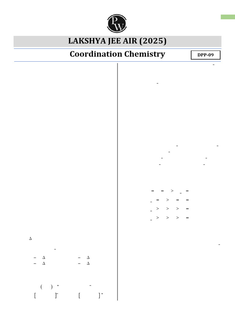 Coordination Chemistry - DPP 09 (Of Lec 10) - Lakshya JEE AIR Recorded ...