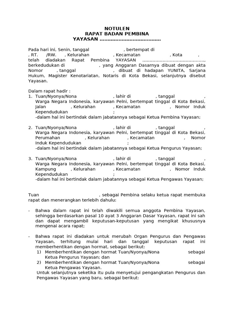 Notulen Rapat Pembina Yayasan | PDF