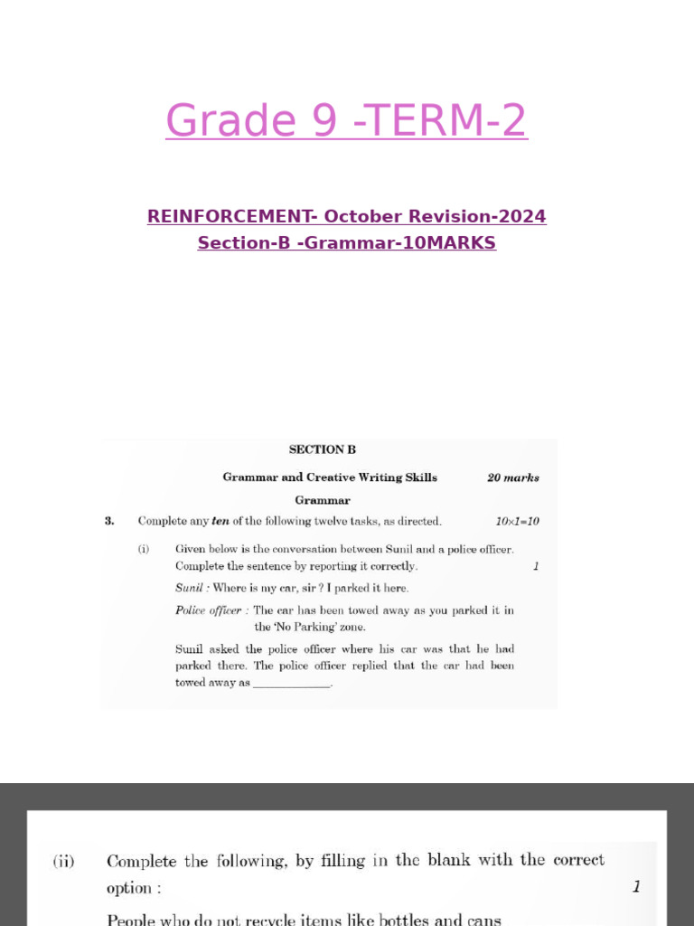 Grade 9 -Term-2 Grammar -October | PDF