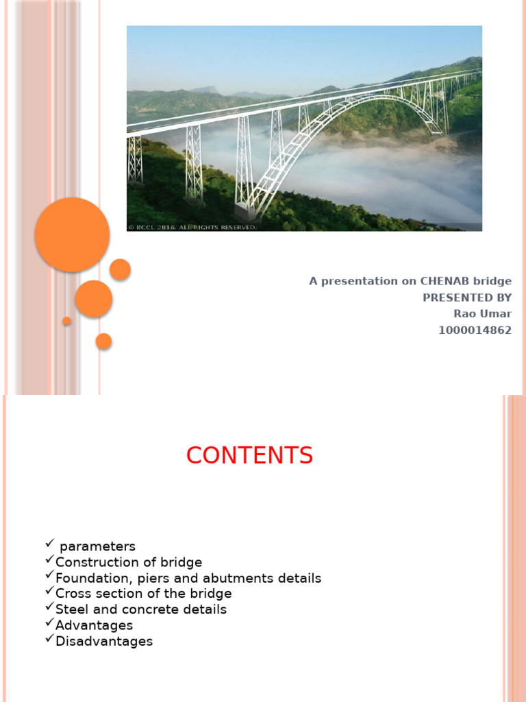CHENAB Bridge Construction Overview | PDF | Concrete | Bridge