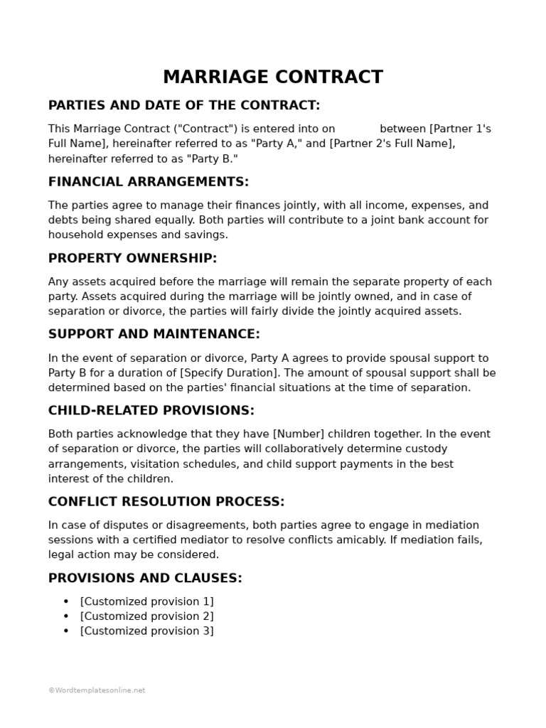 Marriage Contract-866au0m0y-10-23-08 | PDF | Alimony | Divorce