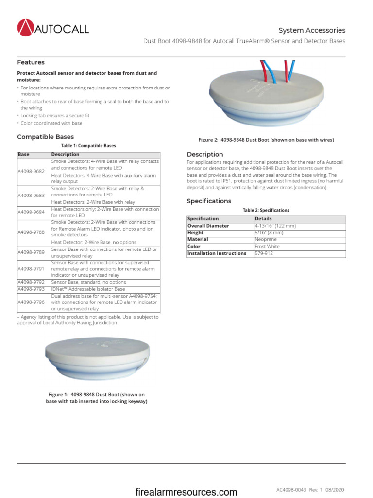 Autocall Dust Boot 4098 9848 For Autocall Truealarm Sensor and Detector ...