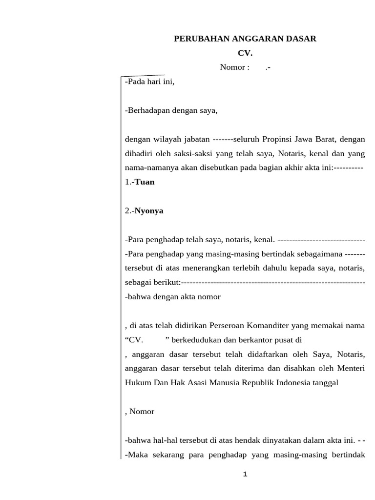 Akta Perubahan CV (Minuta) | PDF