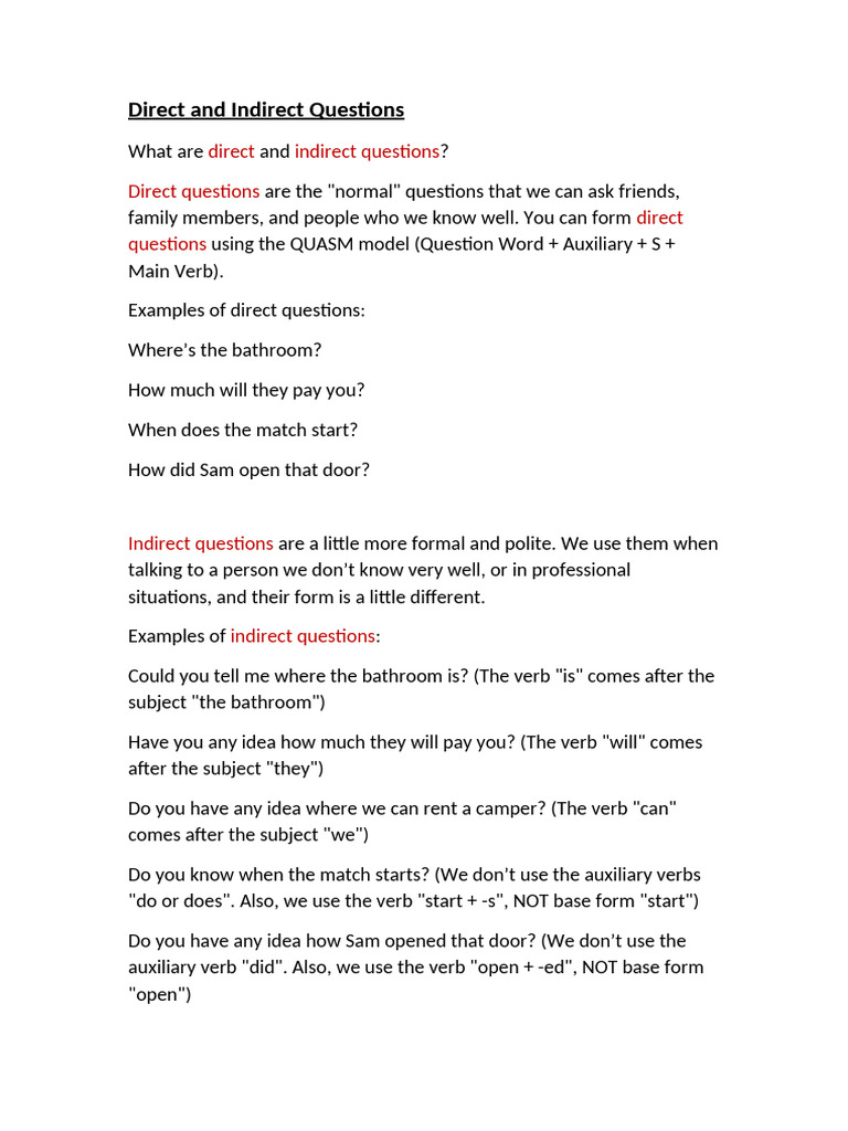 Indirect Questions | PDF