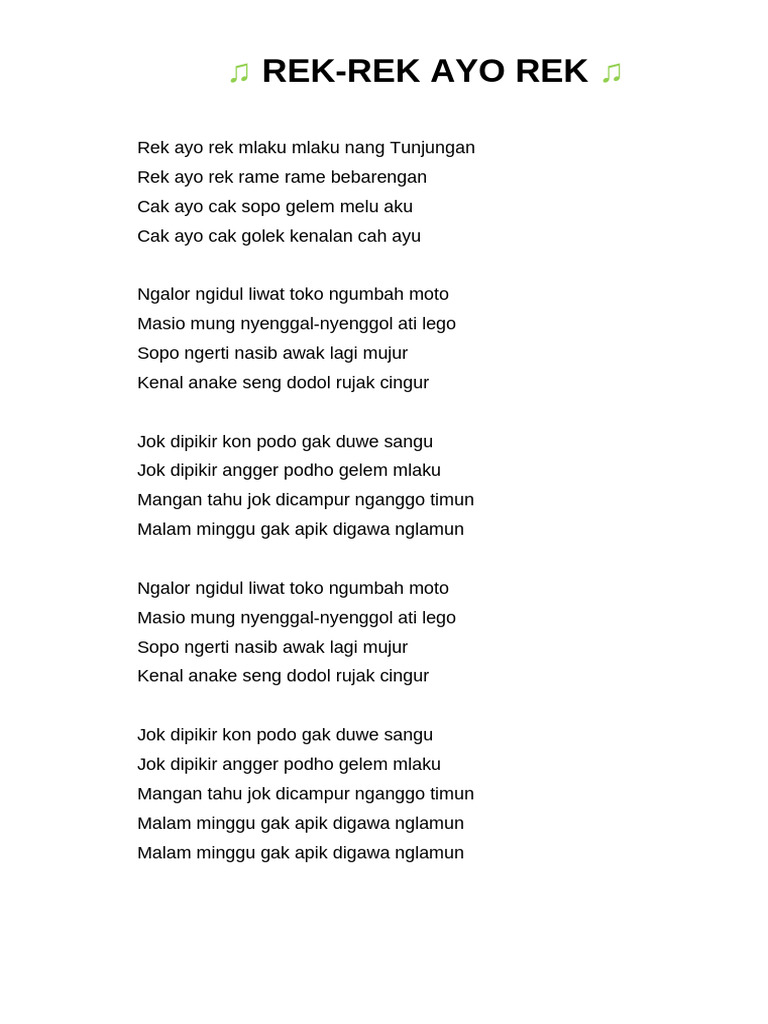 Lirik Lagu Rek Ayo Rek | PDF