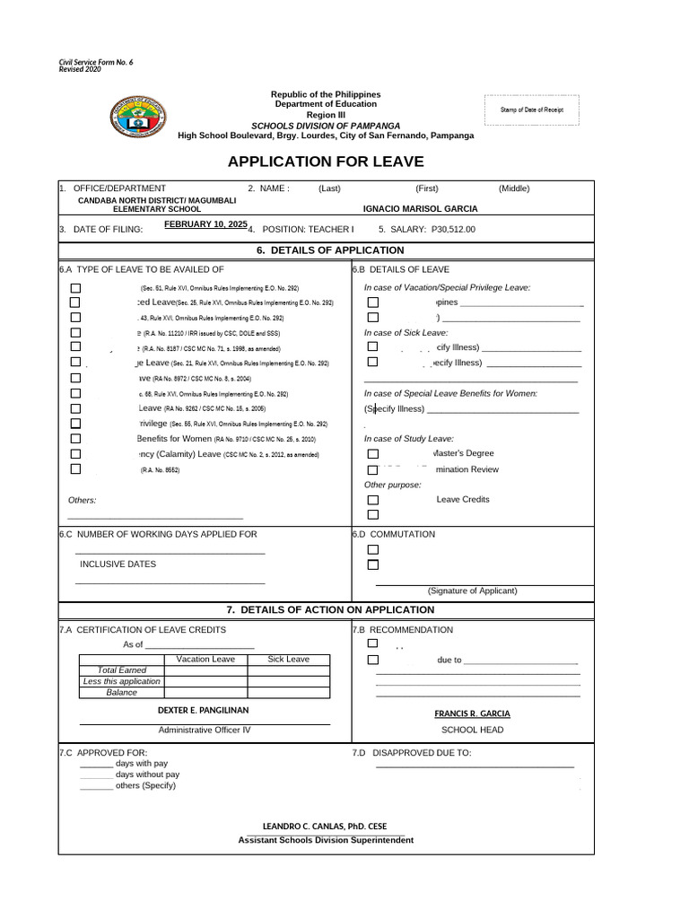 Form 6_template (1) | PDF | Parental Leave | Sick Leave