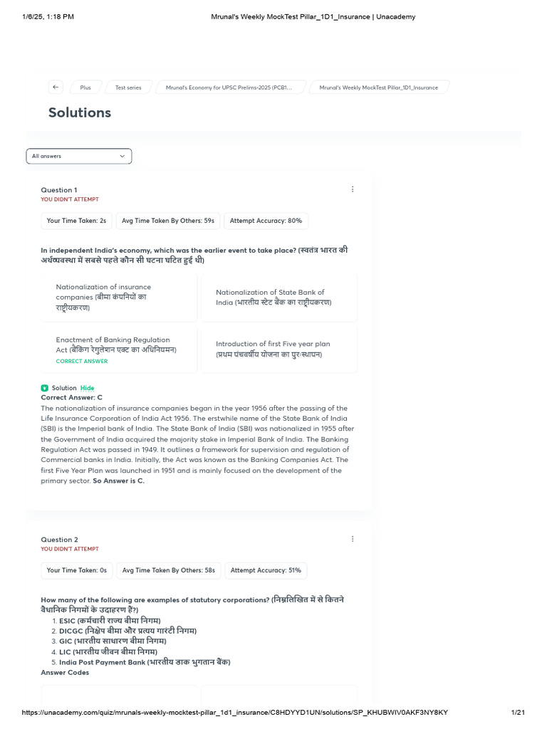 Weekly Insurance Mock Test Solutions | PDF | Financial Services | Insurance