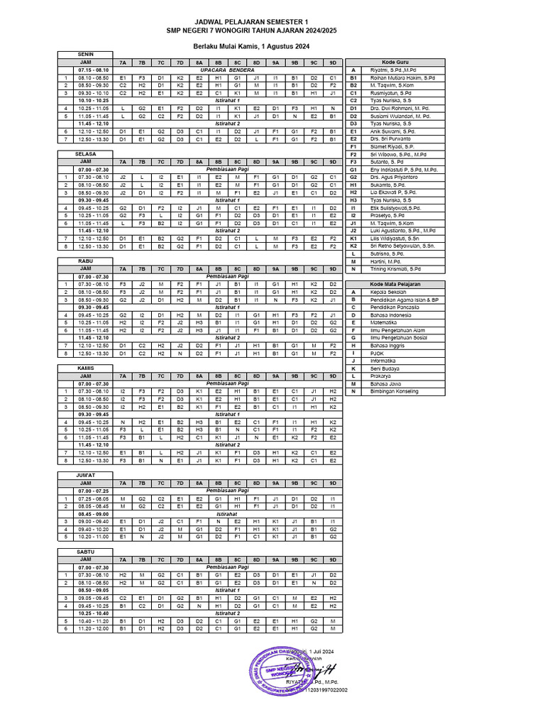JADWAL-2024-2025 (1 Agts 2024) - Revisi 30 Juli 2024 | PDF