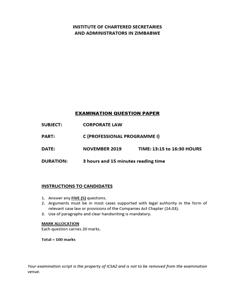 Corporate Law November 2019 Question Paper | PDF | Liquidation | Dividend