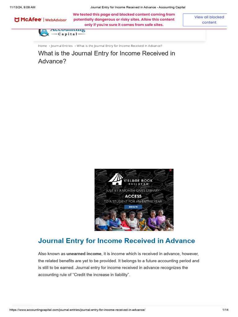 Journal Entry for Income in Advance | PDF | Debits And Credits ...