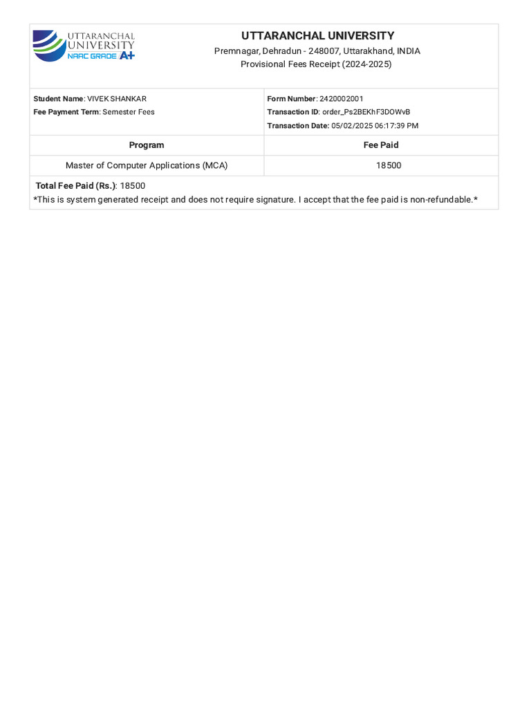 Remaining Payment Receipt - Remaining Payment Receipt | PDF
