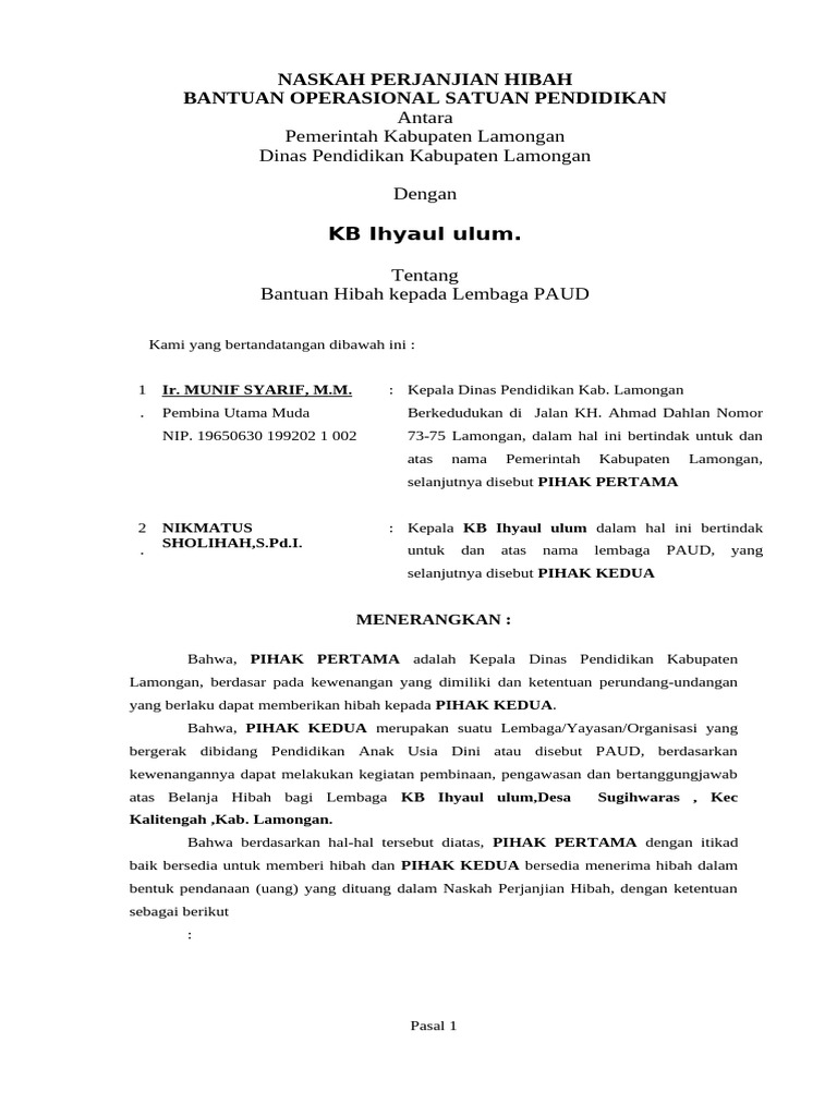 Format NPHD Bosp Paud 2024 | PDF