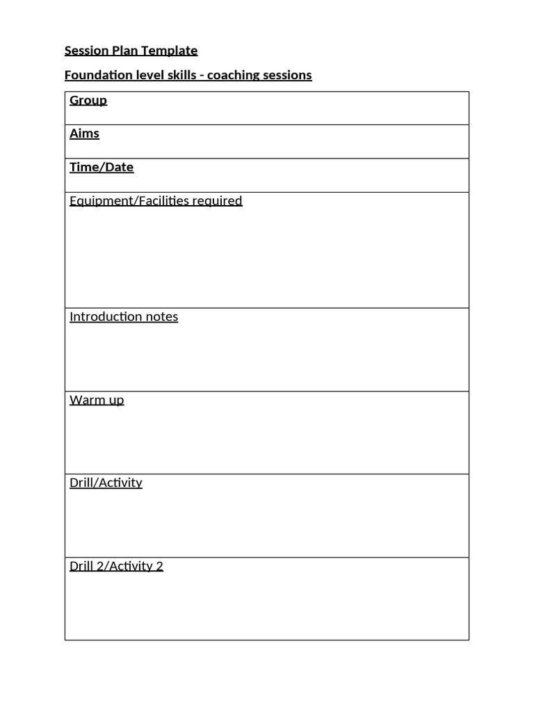 Foundation Skills - Session Plan Template | PDF