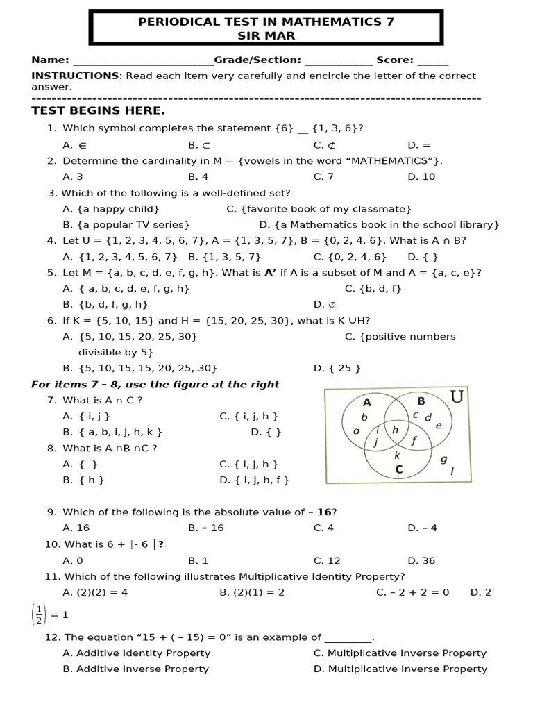 Grade 7 Mathematics Periodical Test | PDF | Numbers | Integer
