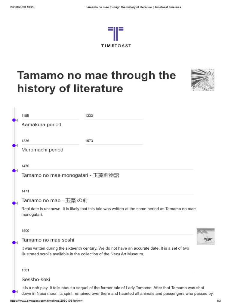 Tamamo No Mae Through The History of Literature - Timetoast Timelines | PDF