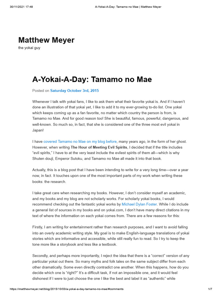 A-Yokai-A-Day_ Tamamo no Mae _ Matthew Meyer | PDF | Folklore