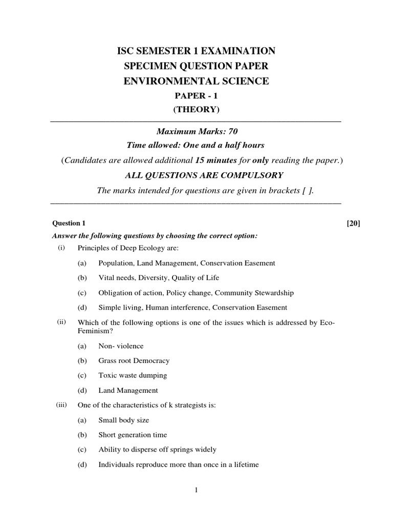 ISC Environmental Science Exam Paper | PDF | Soil | Natural Environment