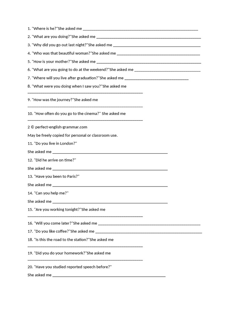 Reported Speech Questions | PDF