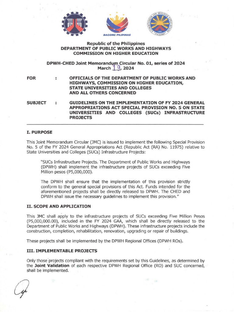 CHED DPWH Memoradum Joint Circular | PDF
